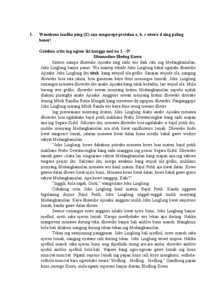 Soal PTS 2 Bahasa Jawa Kelas 4 edit | PDF