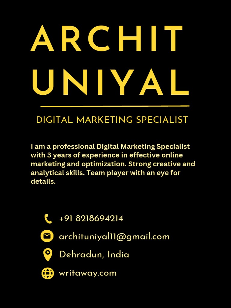 Archit Uniyal: Digital Marketing Specialist | PDF | Search Engine Optimization | Digital Marketing