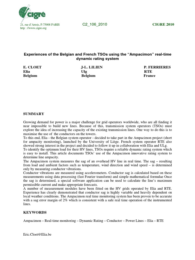 Dynamic line rating with Ampacimon | PDF | Forecasting | Electric Power Transmission
