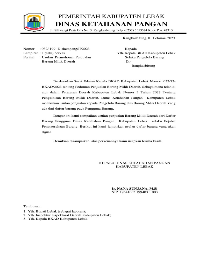 Surat Usulan Penjualan BMD | PDF