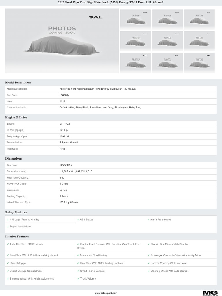 2022 Ford Figo Ford Figo Hatchback MM Energy TM 5 Door 15l Manual | PDF ...