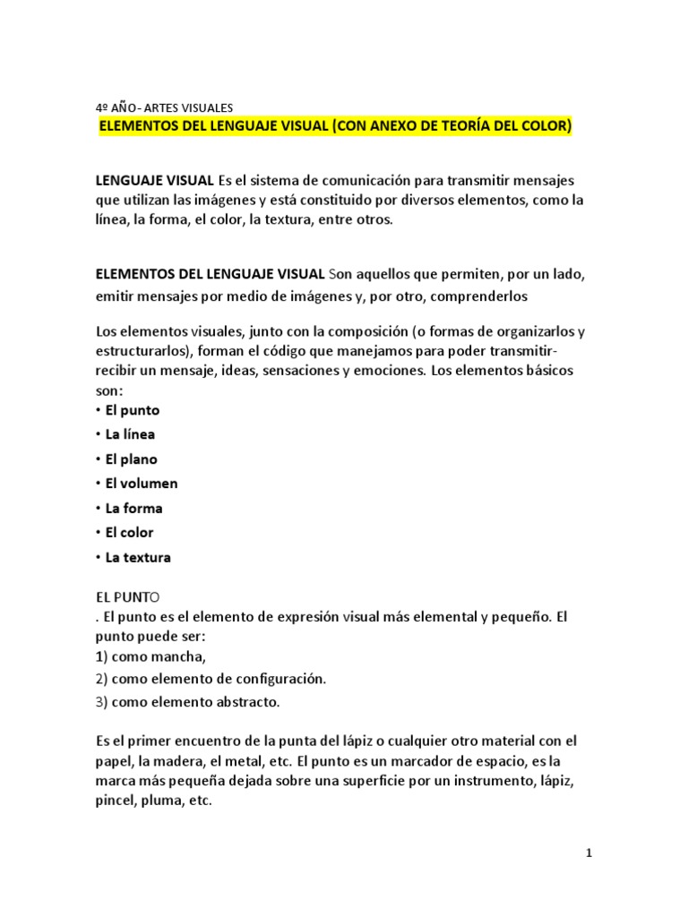 Elementos del Lenguaje Visual 4º Año | PDF | Color | Blanco