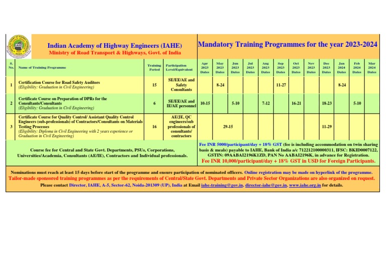 Mandatory Training Calendar 2023-24 With Details Final 2 | PDF