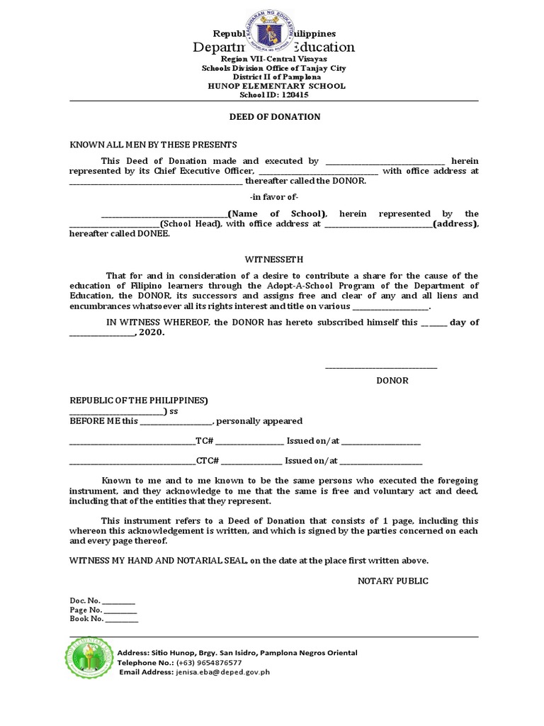 Deed of Donation and Acceptance | PDF | Property Law | Civil Law (Common Law)