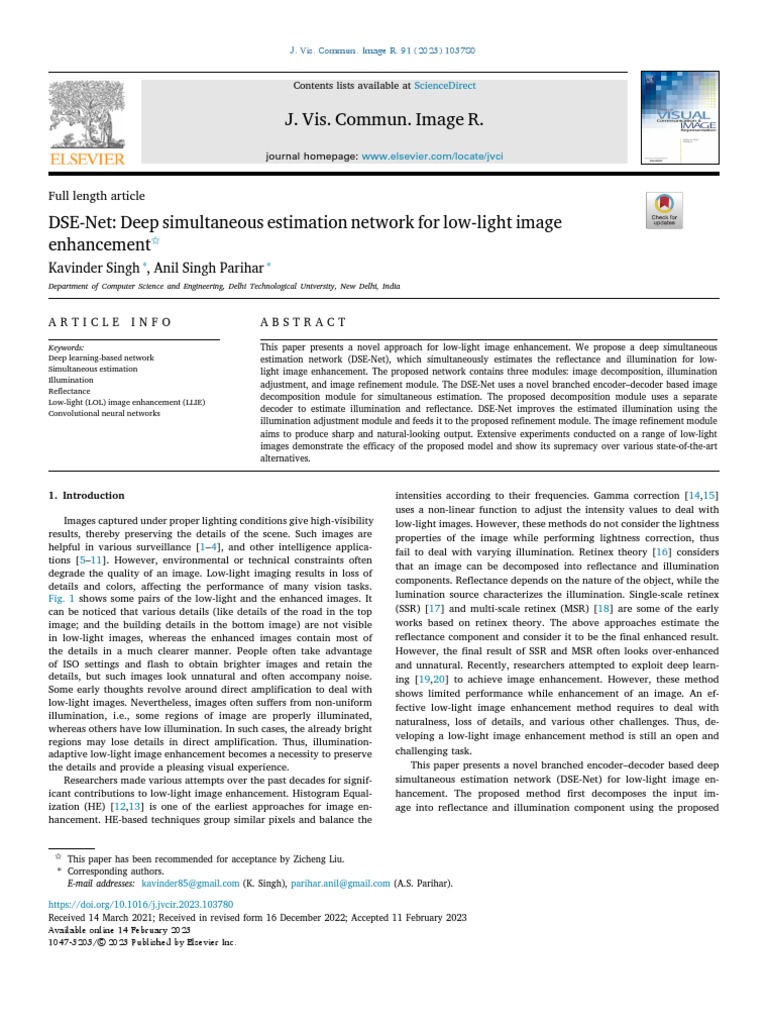 J. Vis. Commun. Image R.: Kavinder Singh, Anil Singh Parihar | PDF | Deep Learning | Data ...