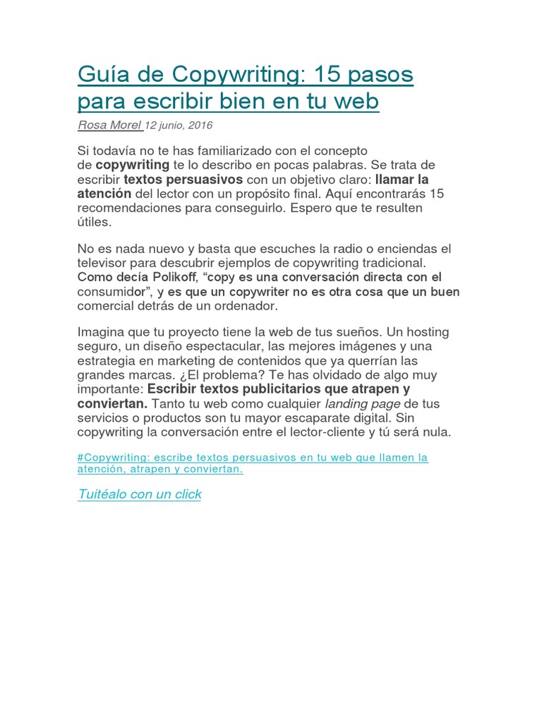 Guía de Copywriting - Rosa Morel | PDF | Publicidad