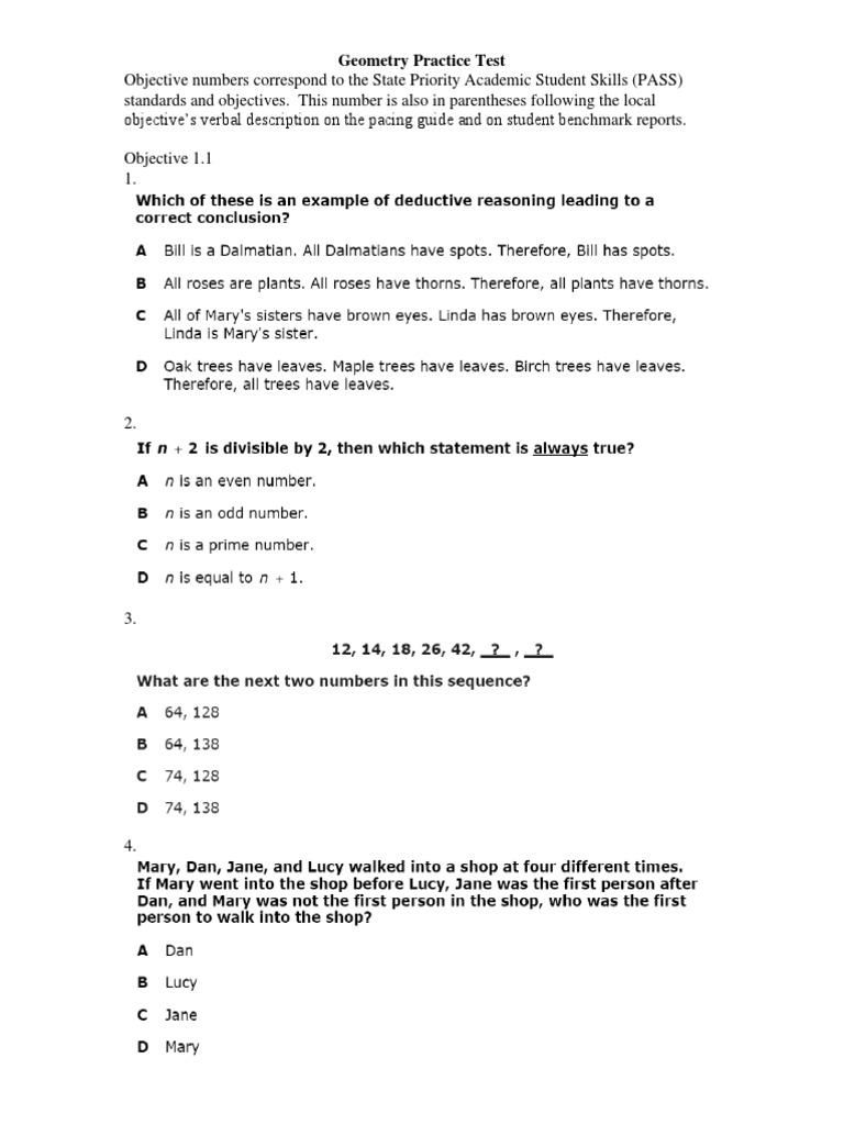 Geometry Practice Test for Students | PDF | Teaching Methods ...