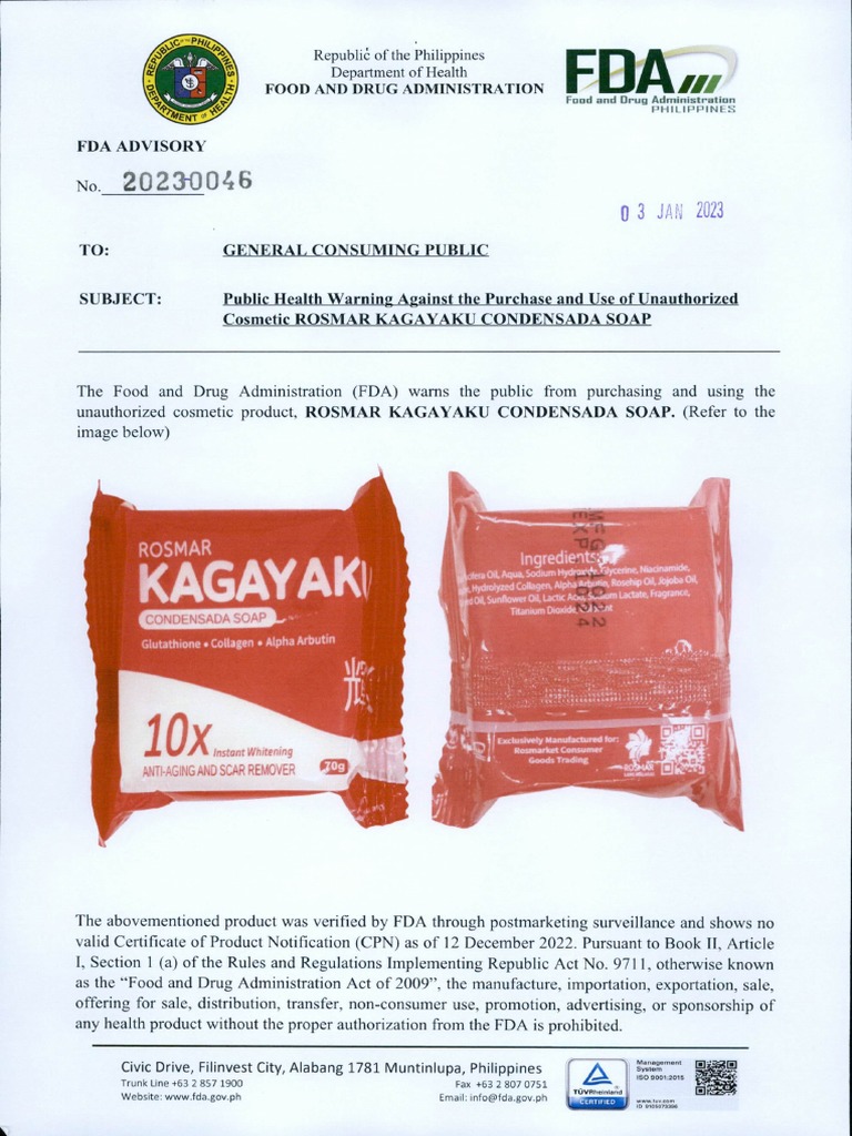 FDA Advisory No.2023 0046 | PDF