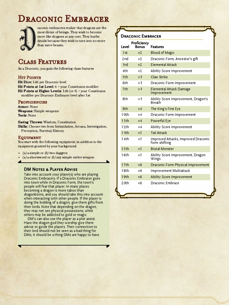 Draconic Embracer Class Guide | PDF | Dungeons & Dragons | D20 System