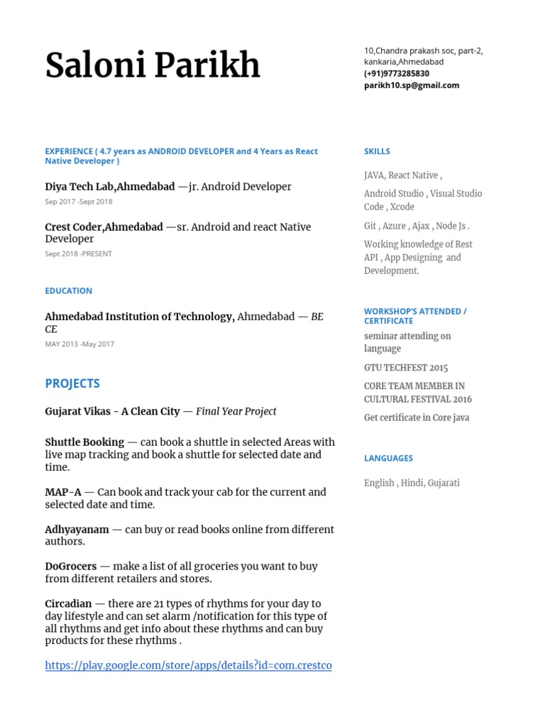 Saloni Parikh: Projects | PDF | Ios | Mobile App