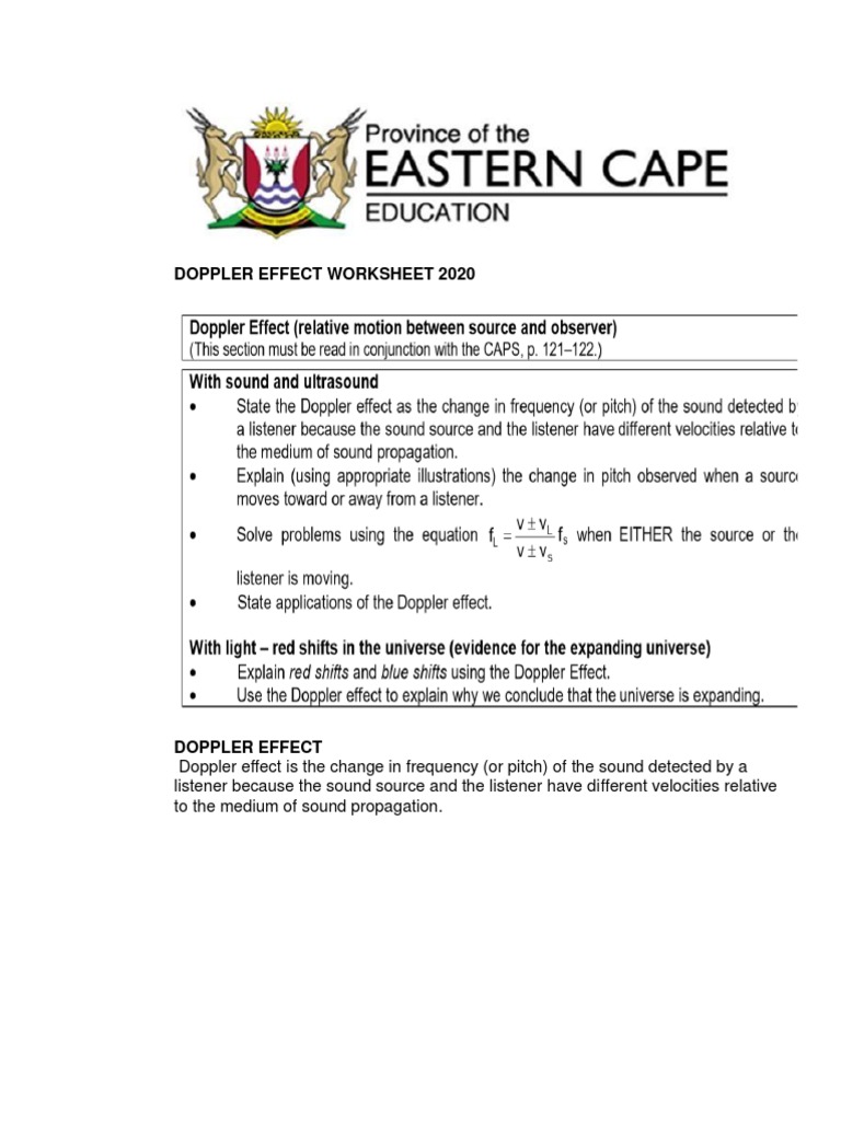 Ce Tech SC GR 12 PHY SC DOPPLER EFFECT WORKSHEET-1 | PDF | Redshift ...
