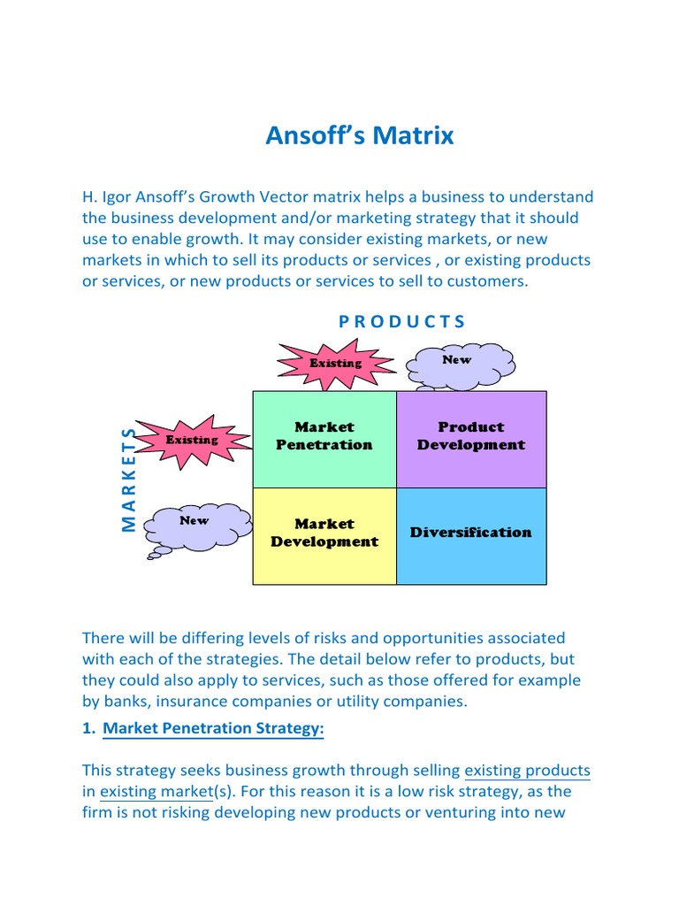 Ansoff's Matrix: Products | PDF | Mass Media | Communication