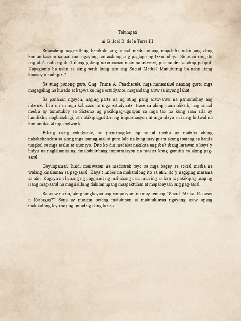 Social Media: Kaaway o Kaibigan? | PDF