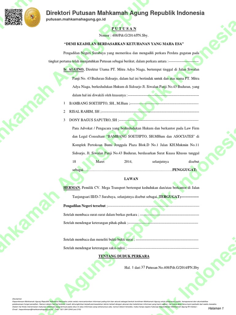 Putusan 408 PDT.G 2014 PN - Sby 20220801070630 | PDF