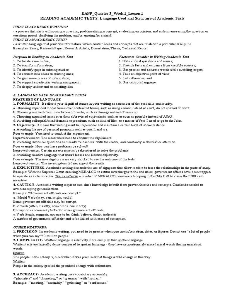 EAPP Lesson-1 Reviewer | Download Free PDF | Thesis | Information