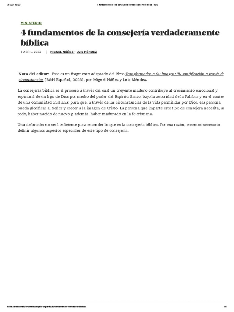 4 Fundamentos de La Consejería Verdaderamente Bíblica - TGC | PDF ...