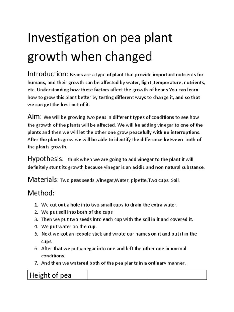 Pea Plant Growth Experiment Results | PDF | Soil | Plants