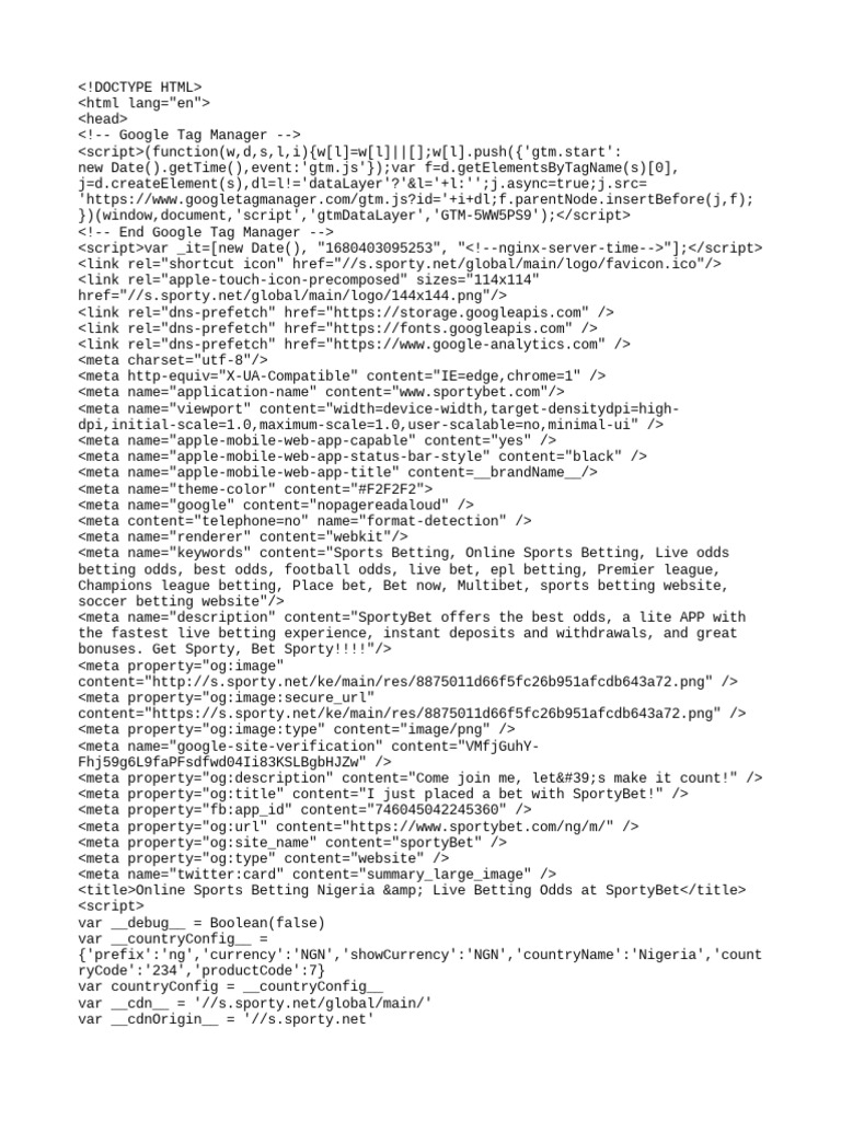 Analysis of Metadata Tags and Scripts from a Sports Betting Website | PDF | Sports Betting | Odds