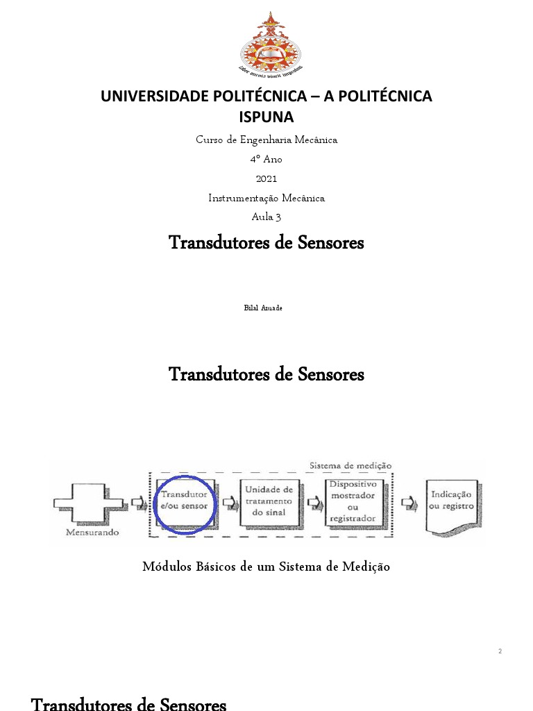 Aula 3 - IM 2021 - Transdutores de Sensores | PDF | Sensor | Eletricidade