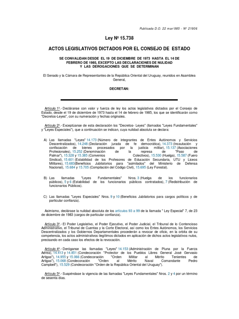 Ley 15738 | PDF | Constitución | Uruguay