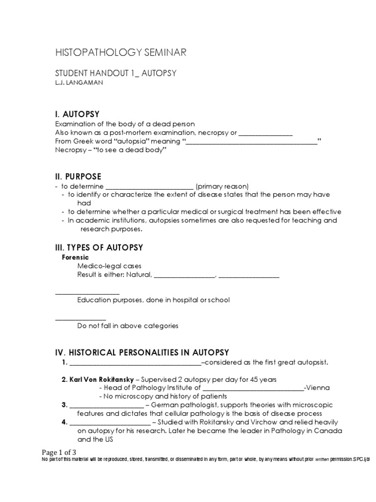 Histopathology Seminar: I. Autopsy | PDF | Autopsy | Pathology