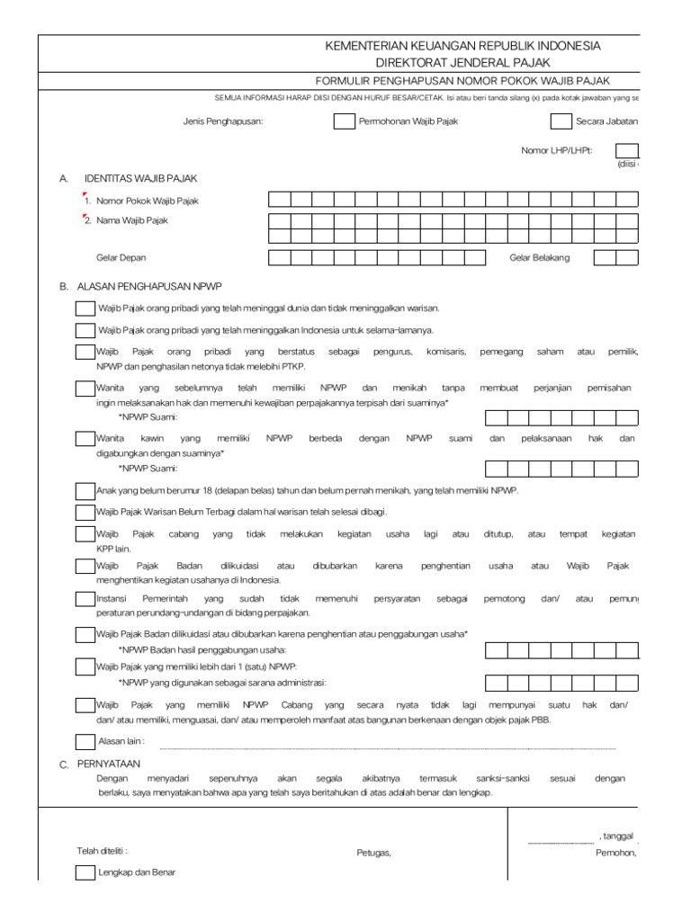 13. Formulir Penghapusan NPWP | PDF