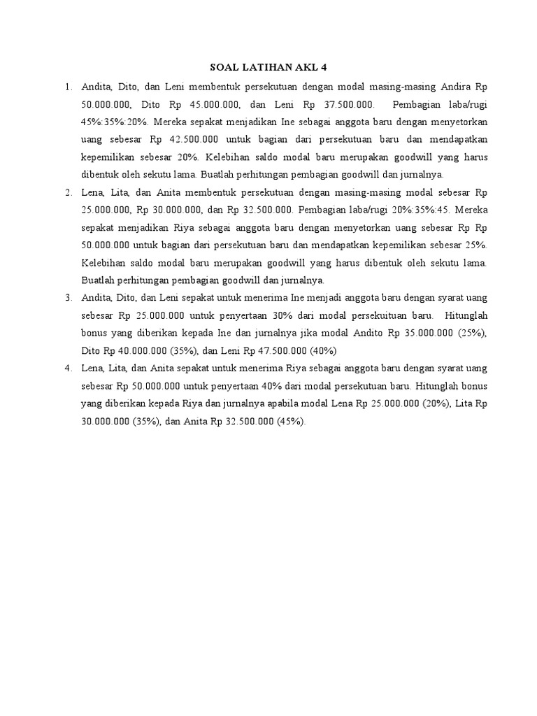 Soal Latihan Akl 4 | PDF