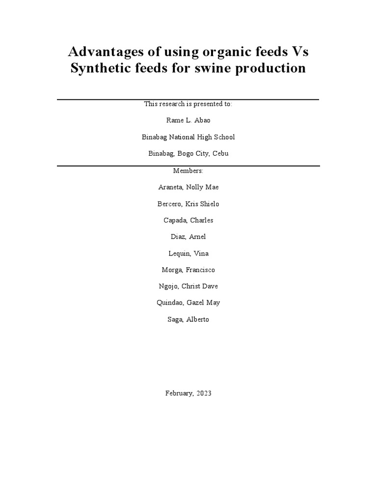 Advantages of Using Organic Feeds Vs Synthetic Feeds For Swine ...