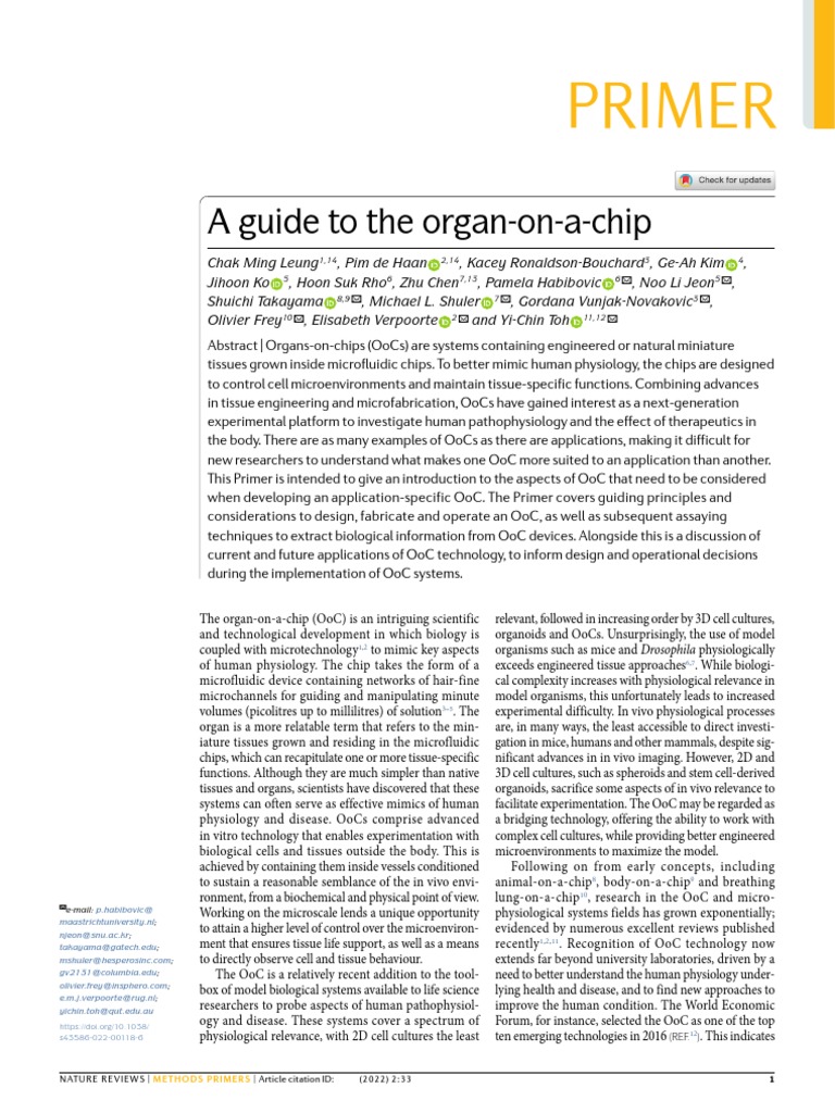 Primer: A Guide To The Organ-On - A - Chip | PDF | Cell Culture ...