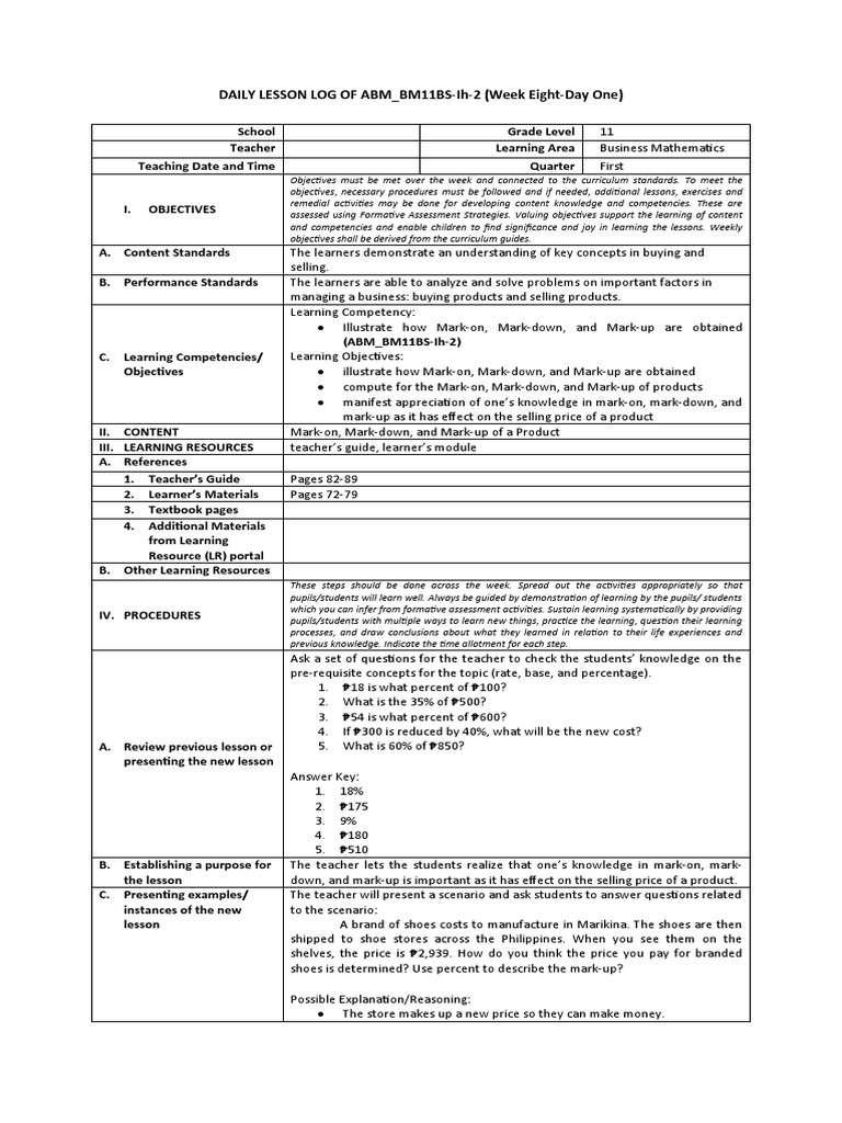 Analyzing Business Mathematics Concepts: Calculating Mark-On, Mark-Down ...
