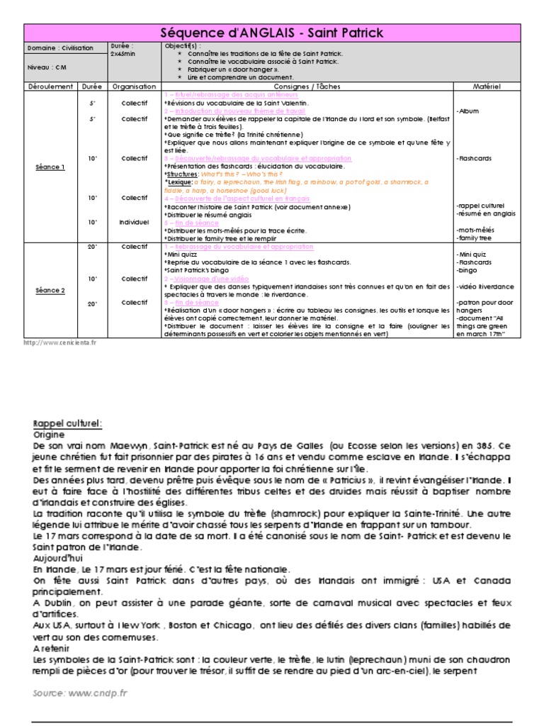 5 Sequence Anglais Saint Patrick | PDF