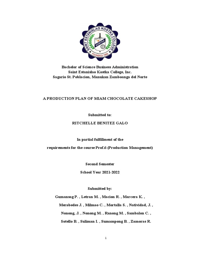 Production Plan | PDF