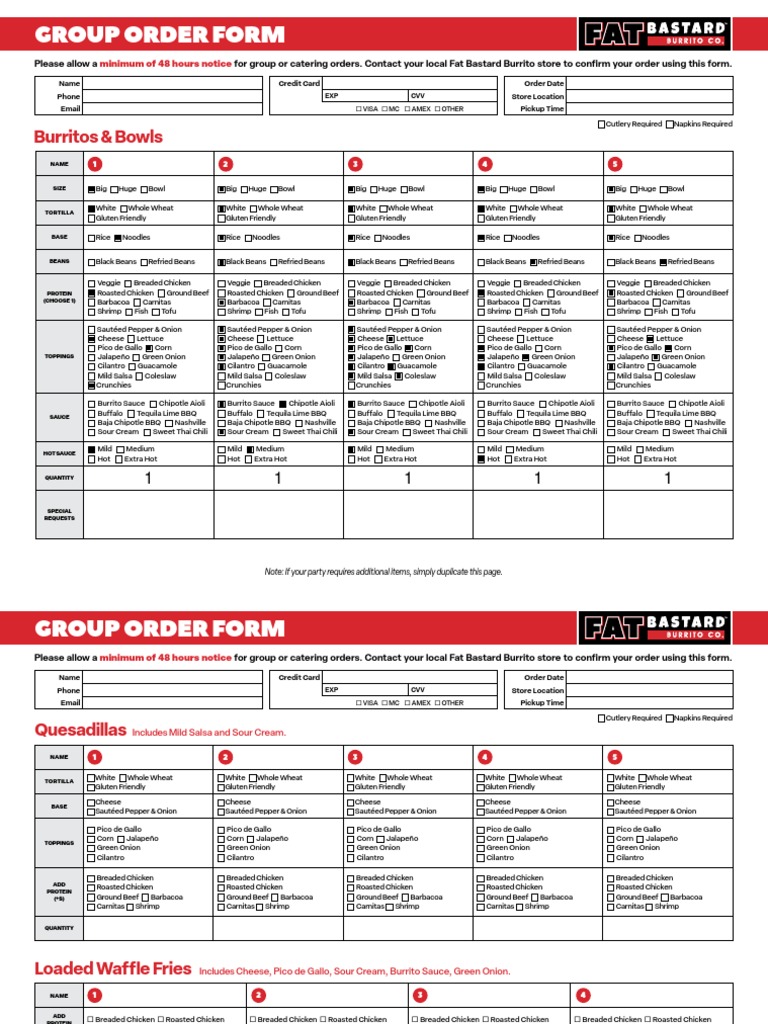 FBB GroupCateringForm 2023 Fillable | PDF | Burrito | Taco