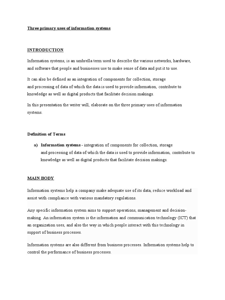 Three Primary Uses of Information Systems | PDF | Information System ...