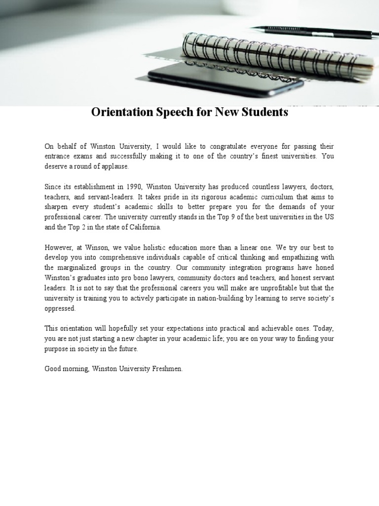 Orientation Speech For New Students | PDF | Career & Growth