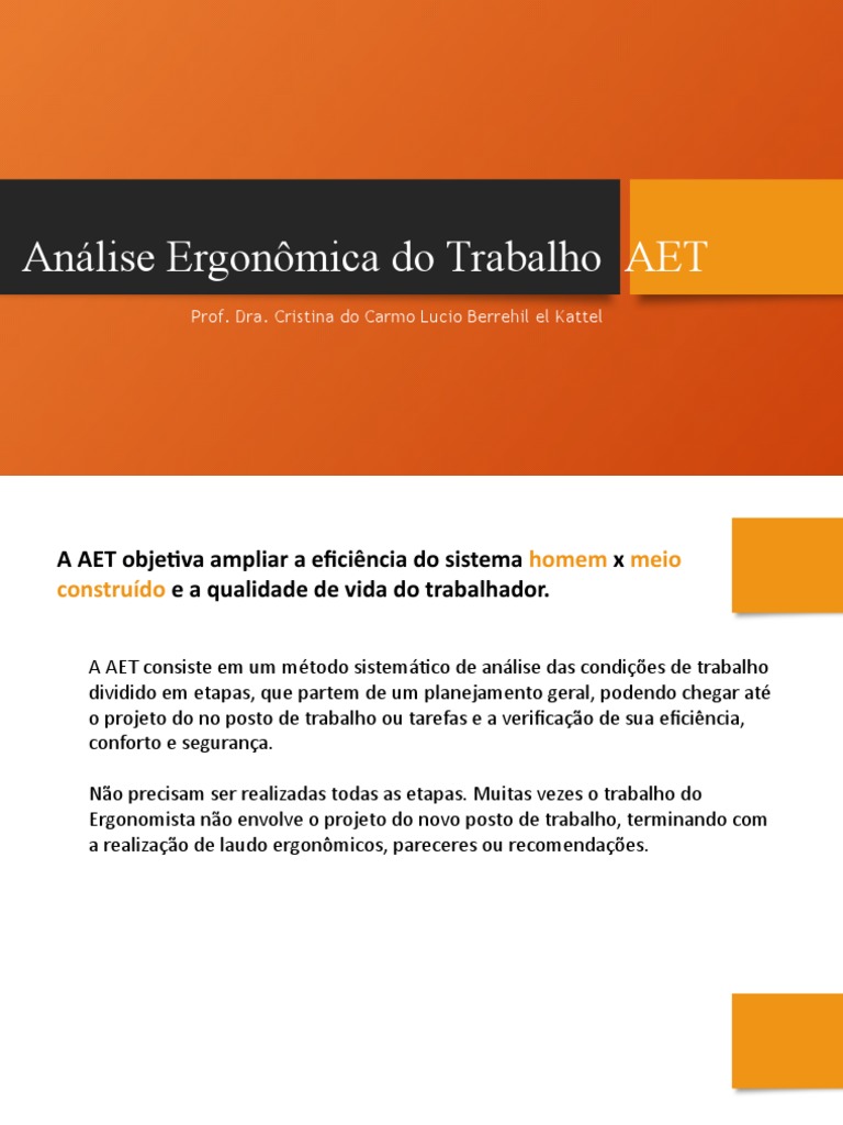 Análise Ergonômica Do Trabalho AET: Prof. Dra. Cristina Do Carmo Lucio Berrehil El Kattel | PDF ...