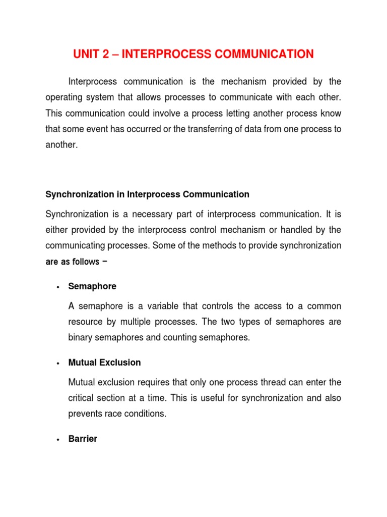 Unit 2 - IPC | PDF | Process (Computing) | Operating System Unit 2 - IPC | PDF | Process (Computing) | Operating System
