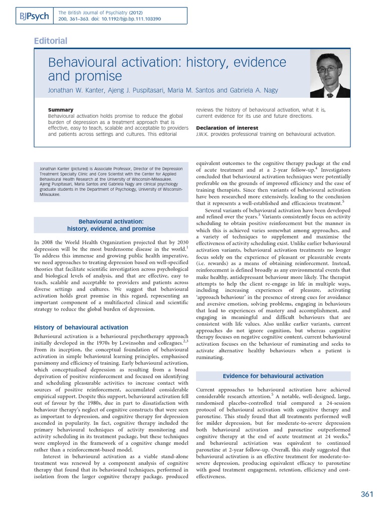 Behavioural Activation for Depression | PDF | Psychotherapy | Major ...