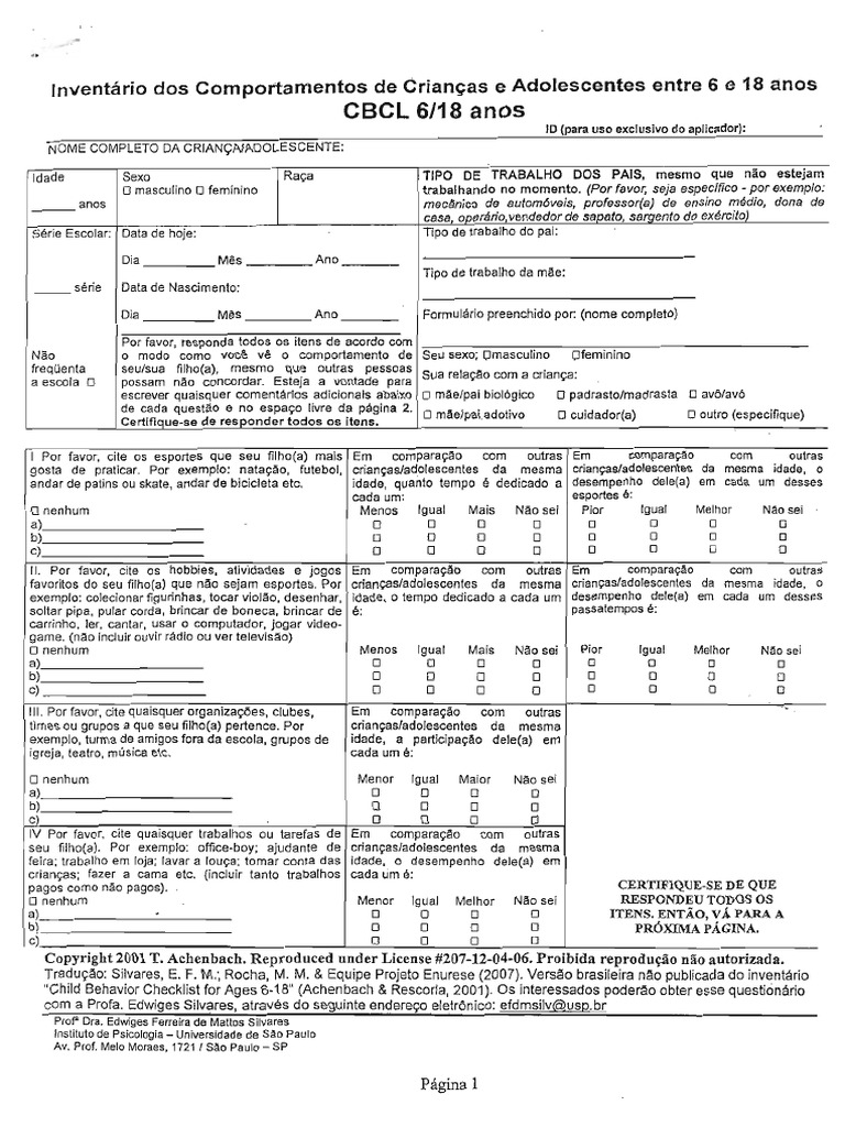 CBCL_formulário | PDF