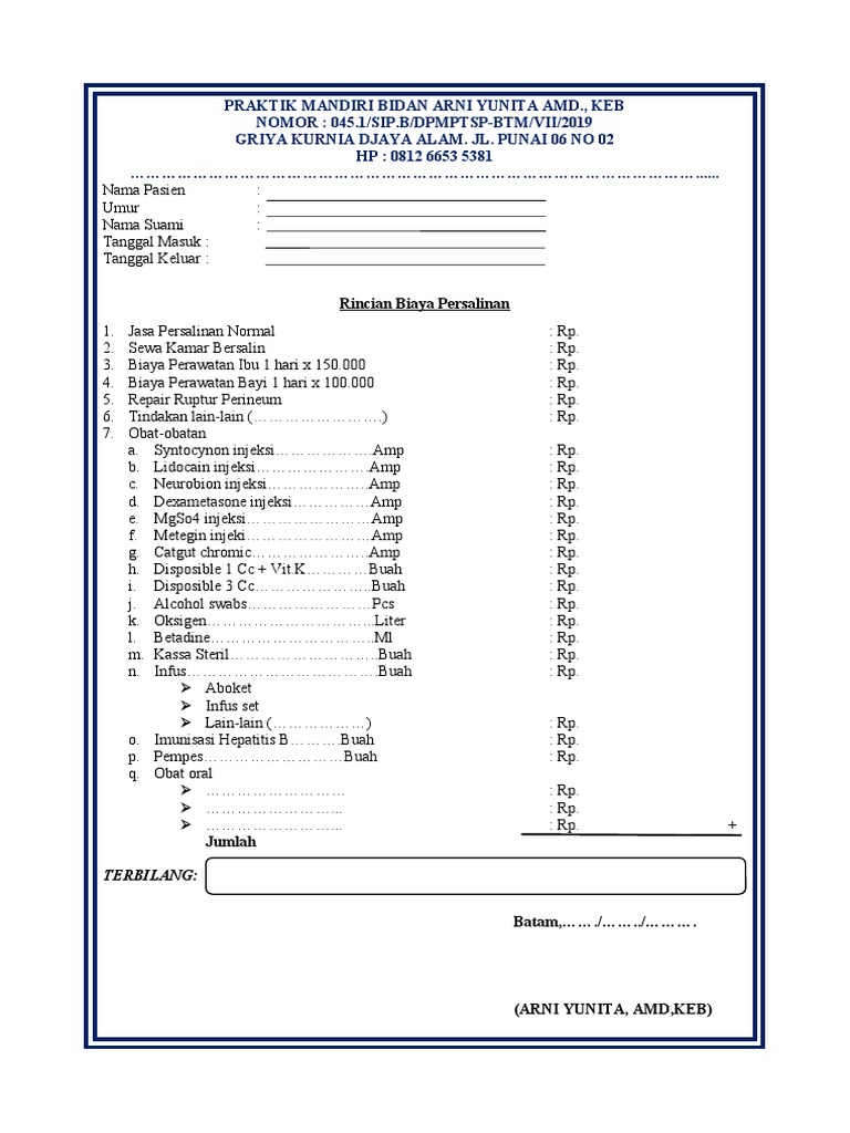 Rincian Biaya Persalinan | PDF