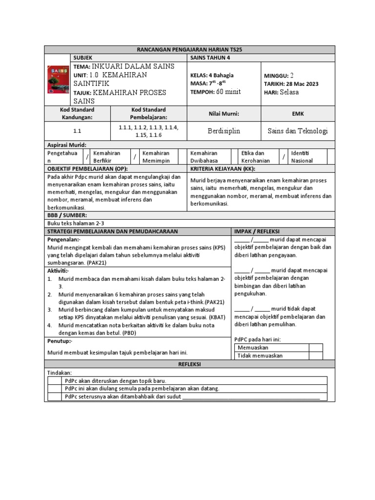 Rancangan Pengajaran Sains Tahun 4 | PDF | Seni