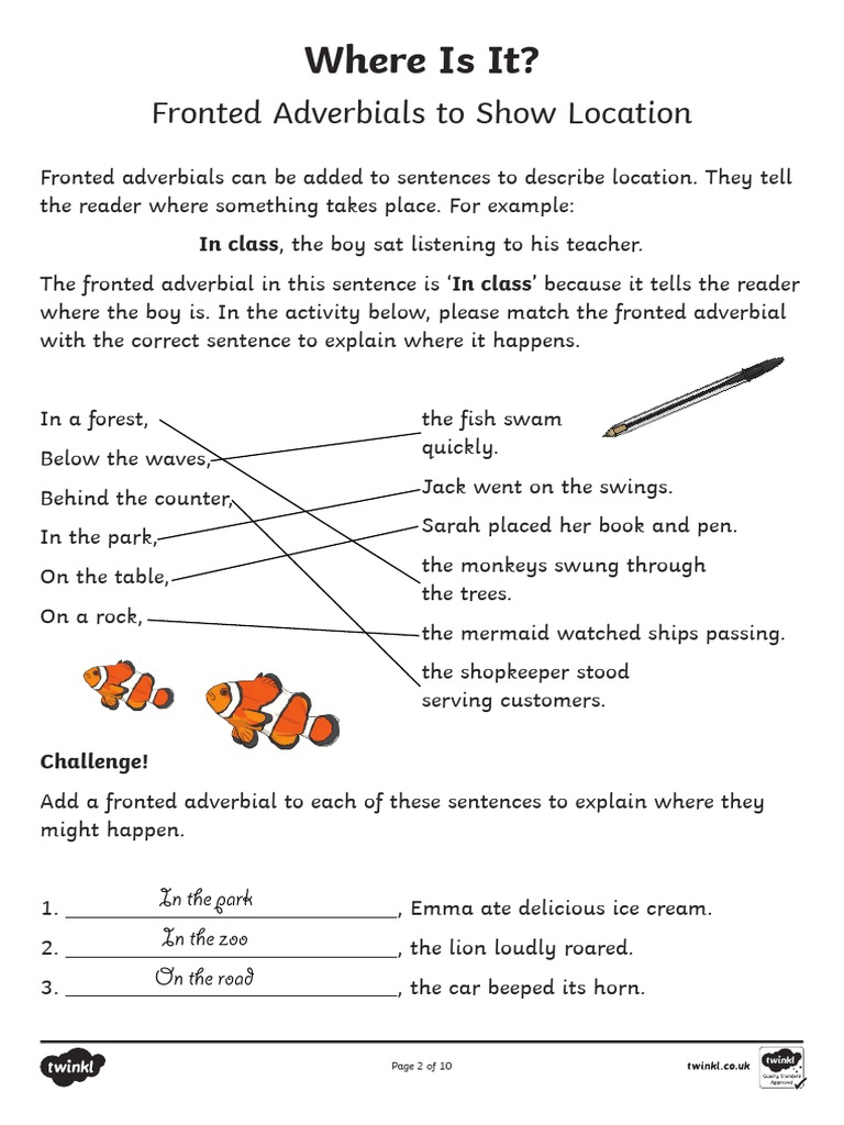 Fronted Adverbials: Location, Time, Manner | PDF