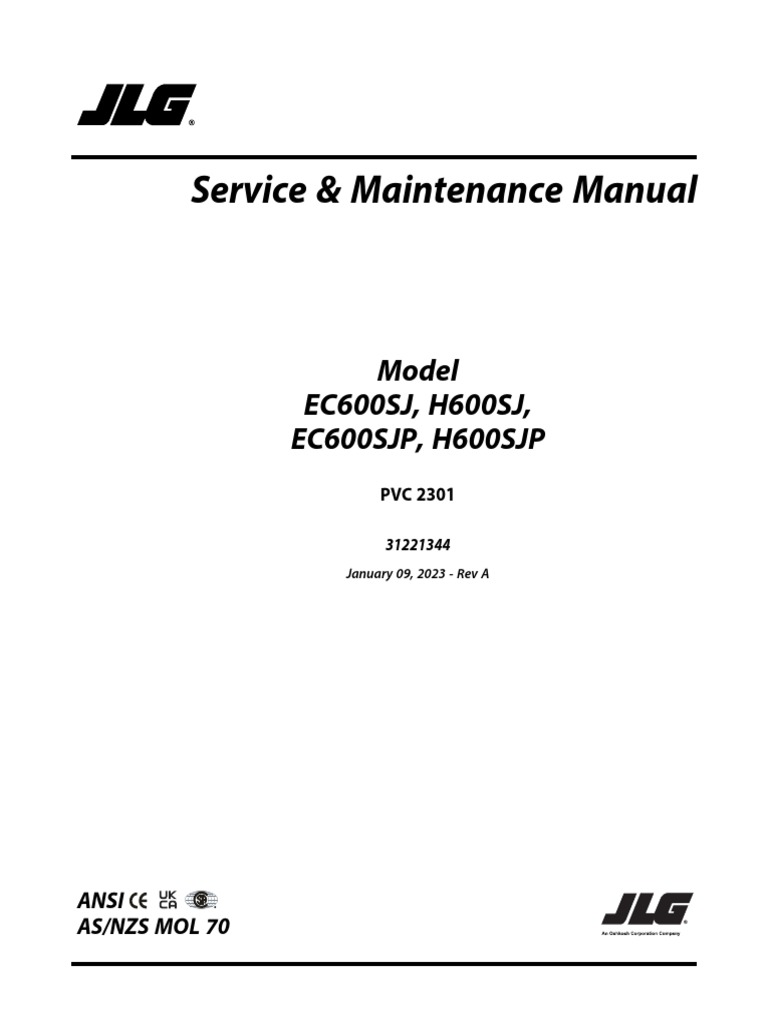 Service & Maintenance Manual: Model EC600SJ, H600SJ, EC600SJP, H600SJP ...