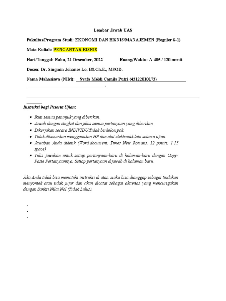 47.PB-A405.Syafa Meldi Camila Putri - UAS | PDF | Karier & Perkembangan | Pengelolaan Keuangan ...