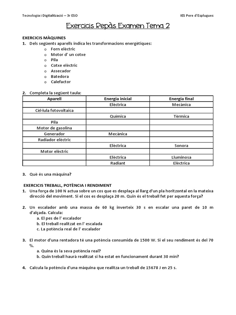 Exercicis Repàs Examen Tema 2 | PDF
