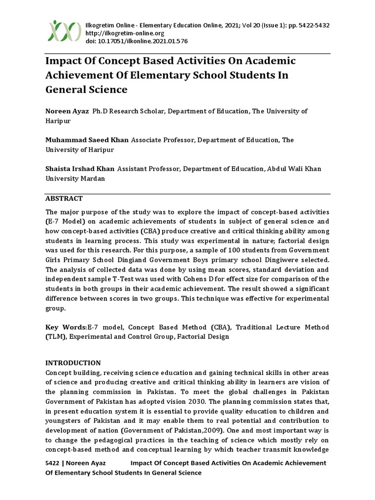 Impact of Concept Based Activities On Academic Achievement of ...