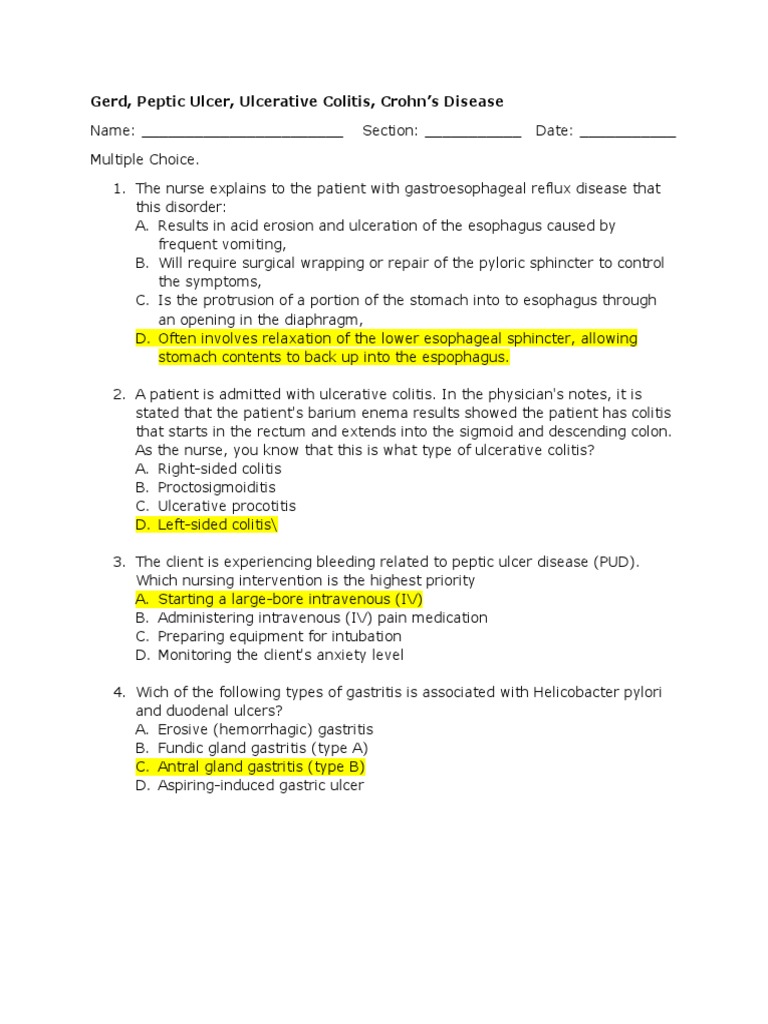 Gerd, Peptic Ulcer, Ulcerative Colitis, Crohn's Disease | PDF ...