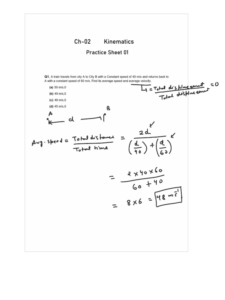 Kinematics - Solution To Practice Sheet-01 - UMEED - PT2 | PDF