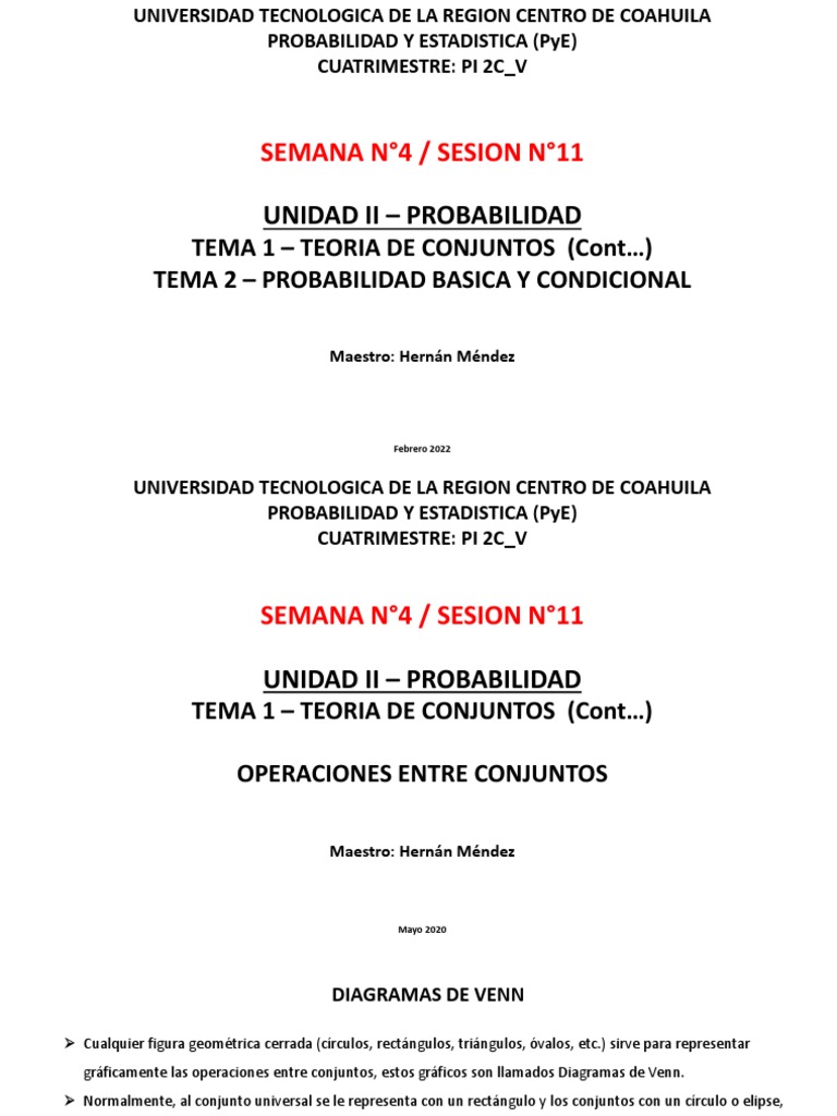 SEMANA 4 - SESION 11 - UNIDAD II - PROBABILIDAD - TEMA 1 - Teoría de ...