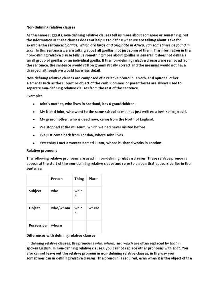 Defining or Non-Defining Relative Clauses | PDF | Pronoun | Syntactic Relationships